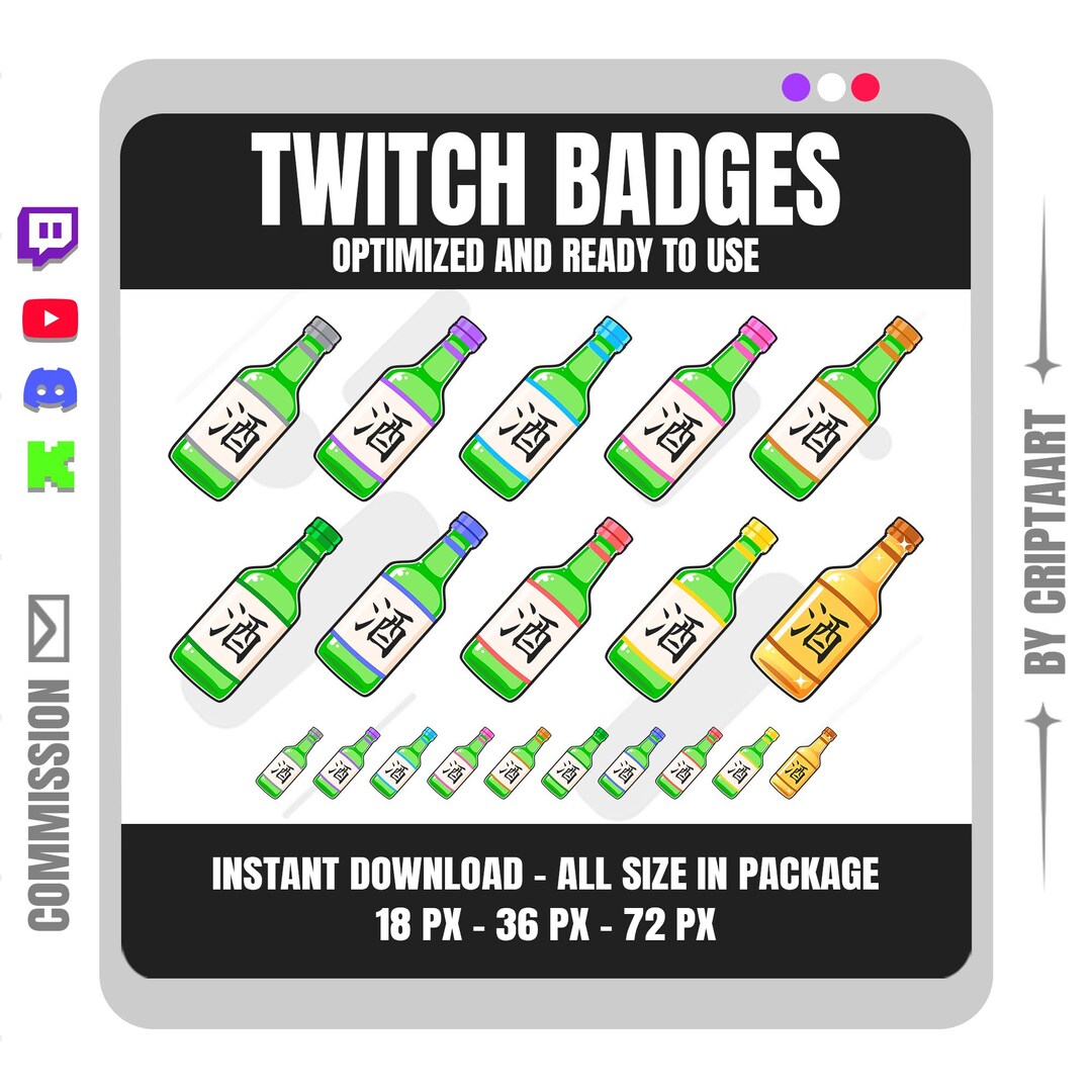 Sake Sub Badges | Japanese Drink Twitch Badges for Streamers, Discord ...