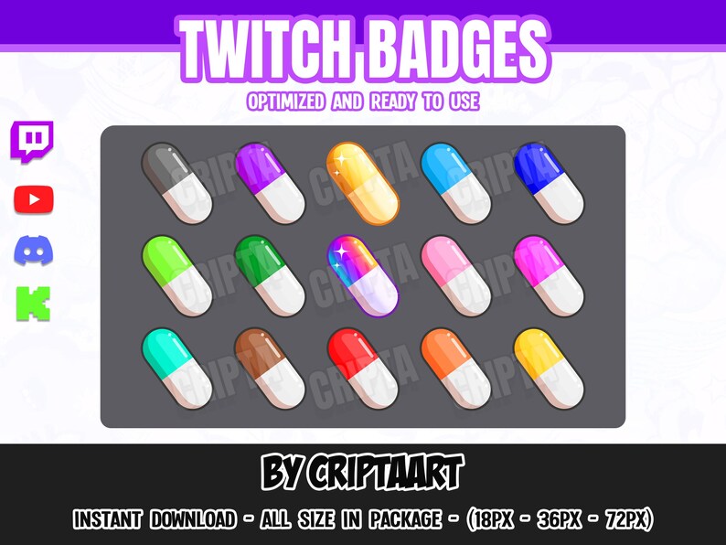 Twitch Pill Sub Badges: Psychedelic Retro Capsule Art, Custom Urban ...
