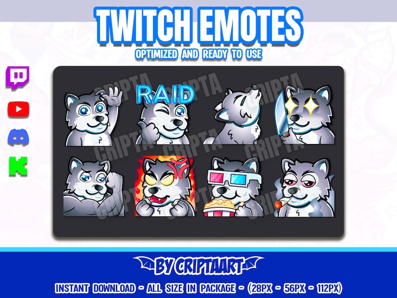 Wolf Twitch Emote Pack - Cute Chibi Pack, Discord, Kick, Youtube - Etsy