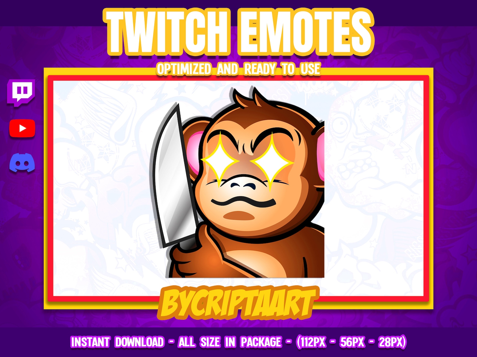 Monkey Knife Twitch Emote, Psycho Monkey Sub Emoji, Yandere, Gun ...