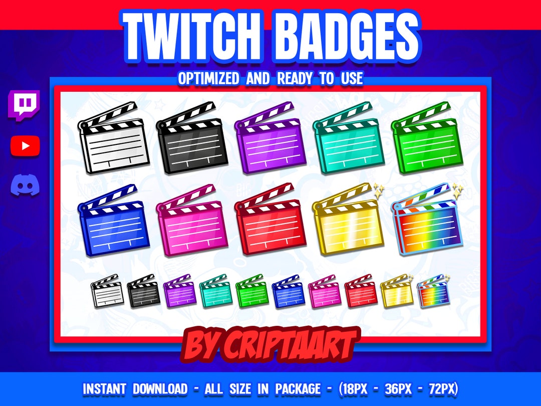 Clapperboard Twitch Badges, Cinema Icons Bit Badges, Movie Stream ...