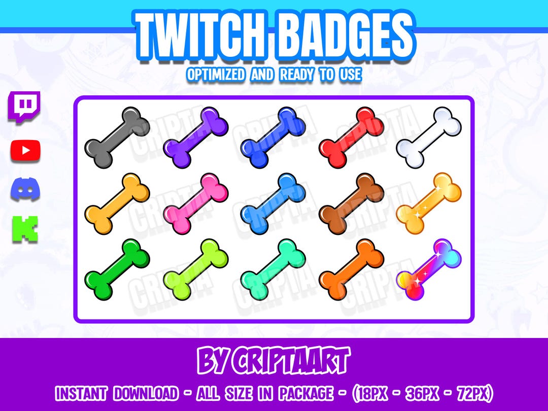 Bone Sub Badges - Twitch Pet Badges for Dog Streams, Discord, Youtube ...