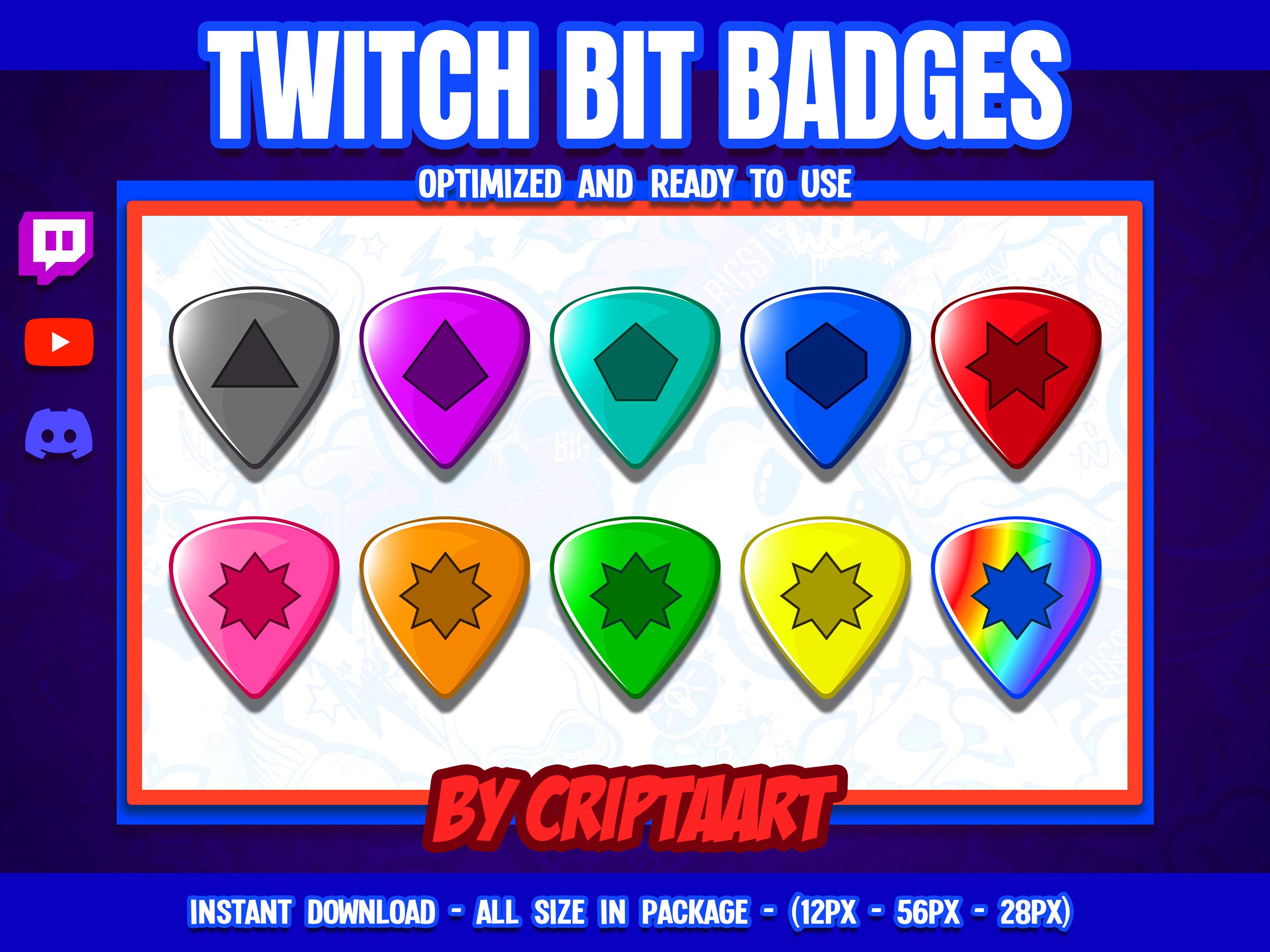 Guitar Pick Badges, Stream, Emojis, Logos, Music, Twitch, Subs, Rock ...