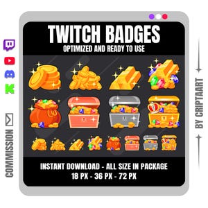Treasure Twitch Badges | Gold Coin, Chest Sub Badges for Streamers ...