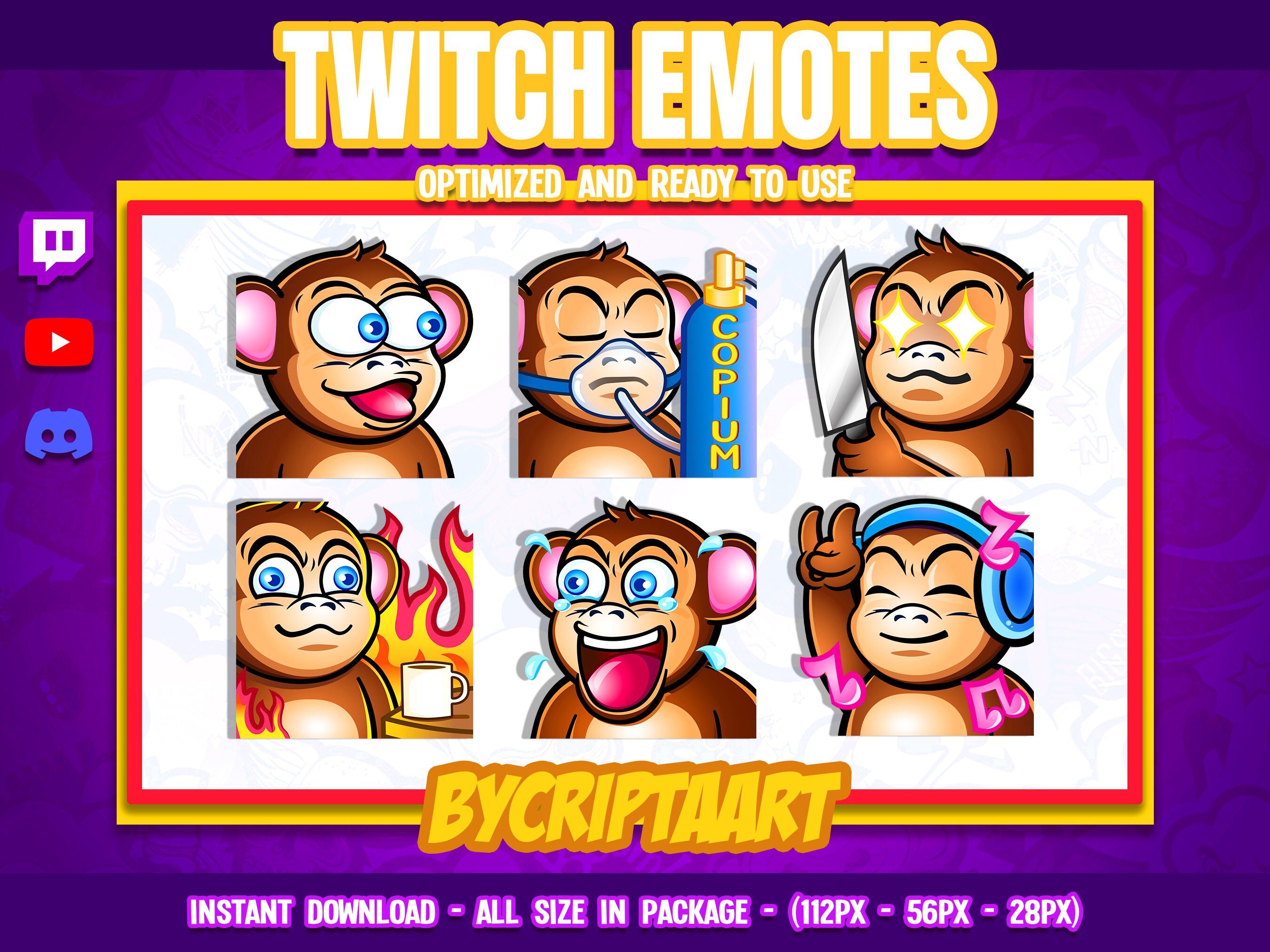 Twitch Emotes Pack / Cute Monkey, Funny Channel Points / Stream ...