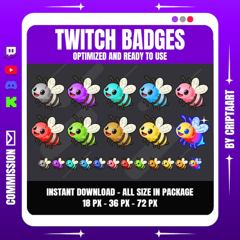 Bee Sub Badges for Twitch – Cute Kawaii Bee Pack for Kick Discord - Etsy