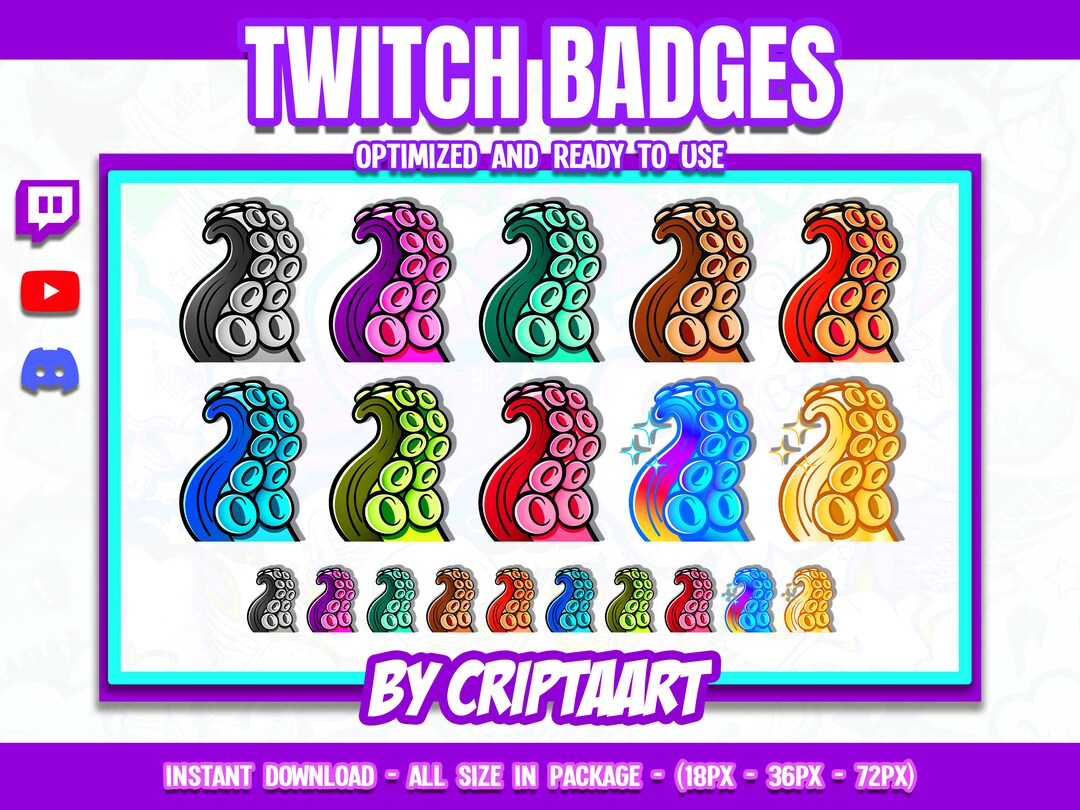 Tentacle Twitch Badges, Octopus Bit Badge, P2U, Stream Assets, Cheers ...