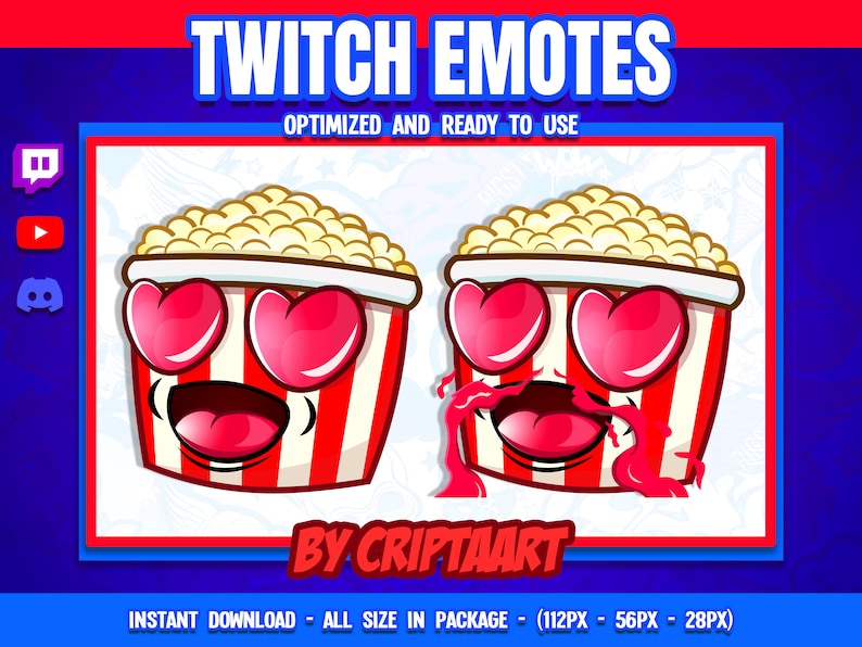 Twitch Emote / Popcorn Love, Junk Food Emoji, Movie, Channel Points ...