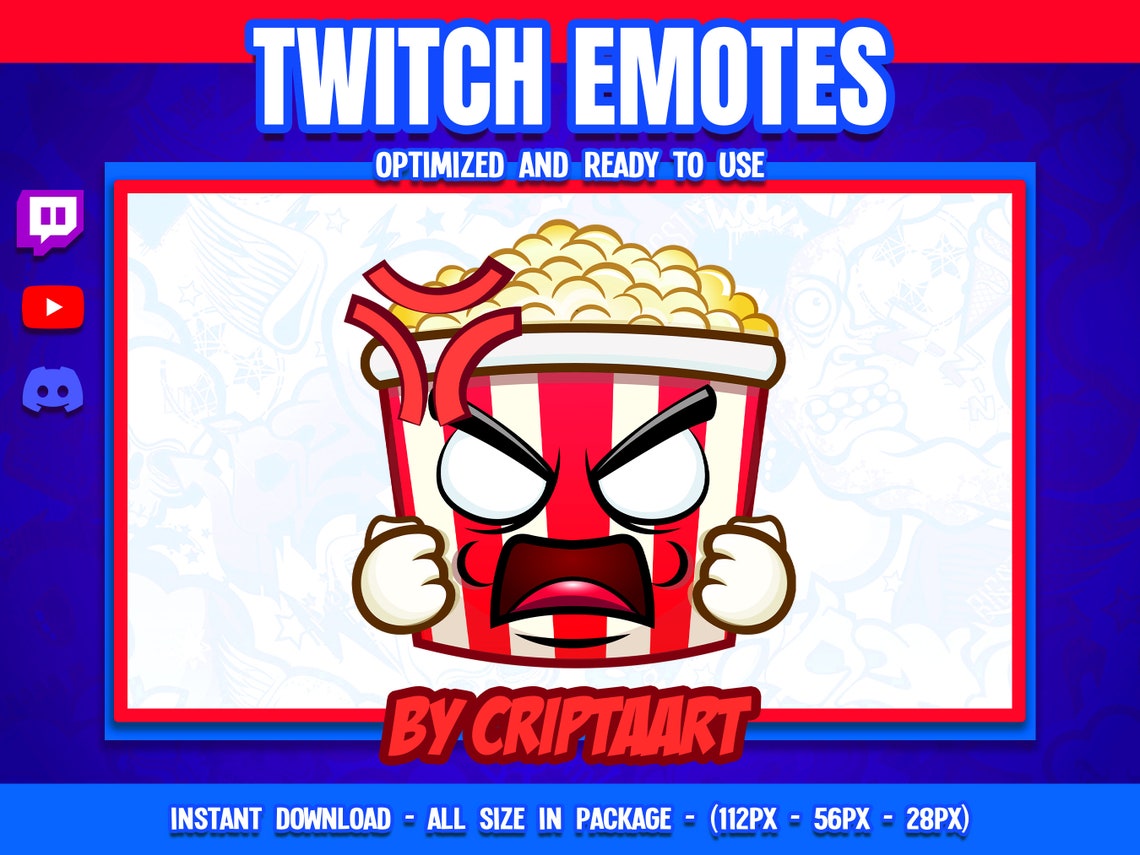 Popcorn Rage Twitch Emote, Popcorn Angry Sub Emoji, Kawaii Cute Food ...
