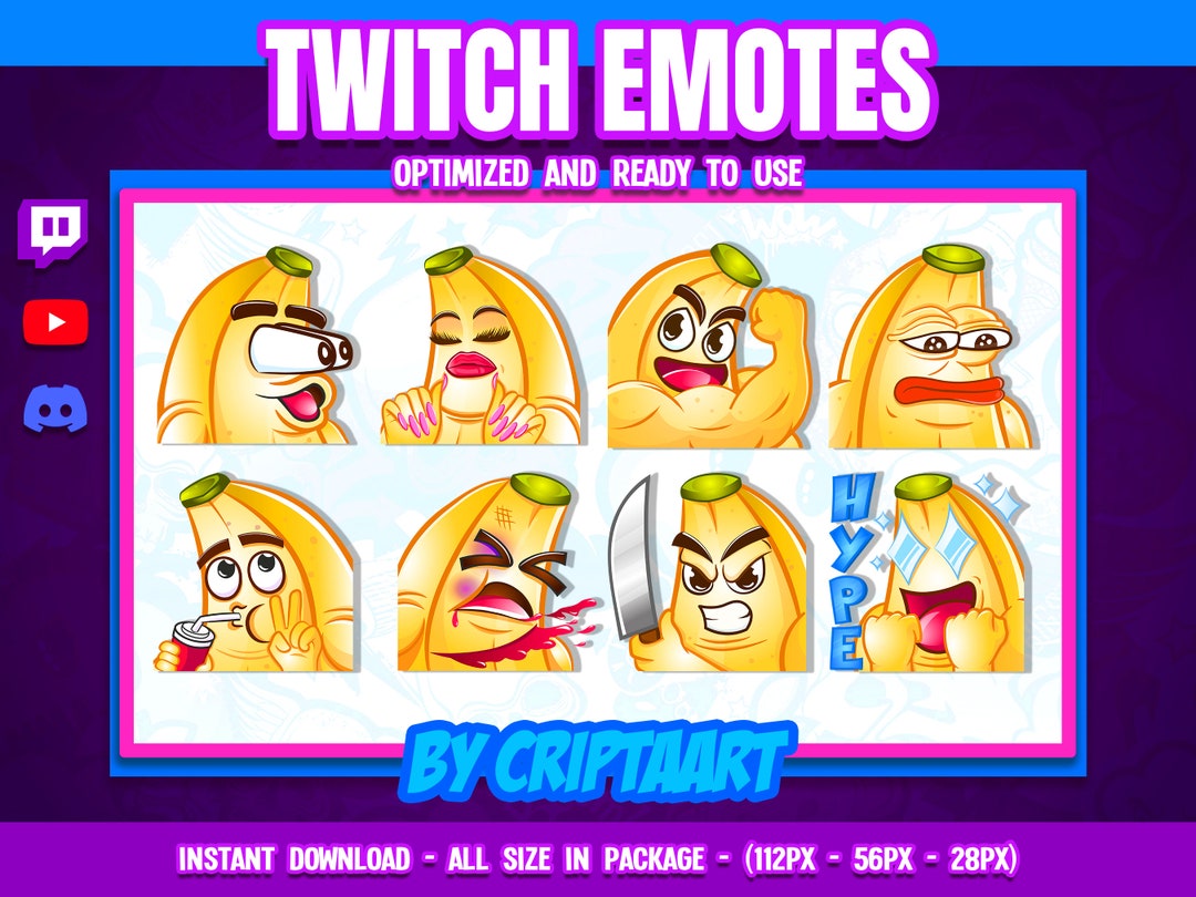 Twitch Emotes Pack / Banana Knife Periodt Bicep Flex Monkas, Channel ...