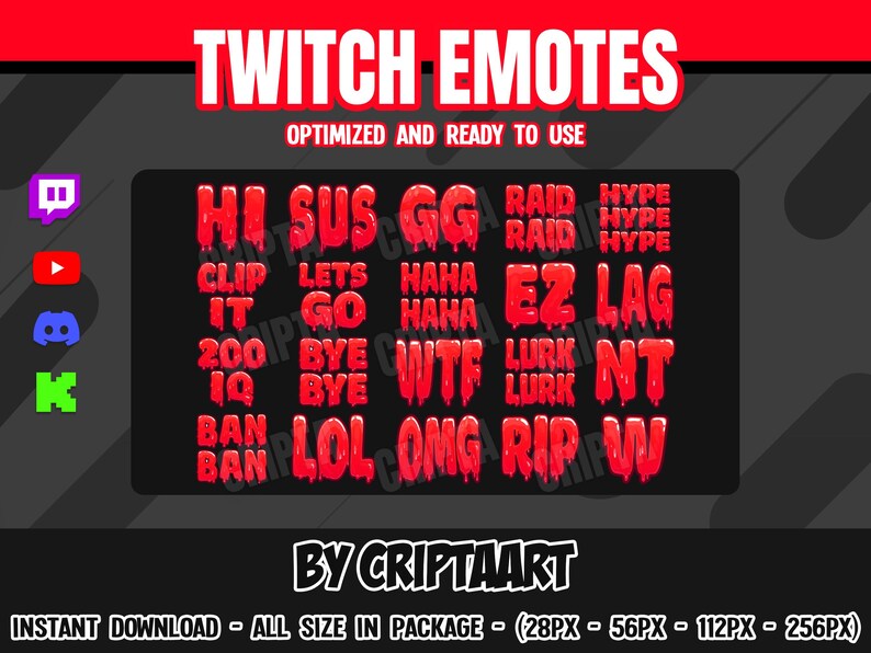 Bloody Text Twitch Emotes – Red Horror Font Pack for Kick and Discord ...