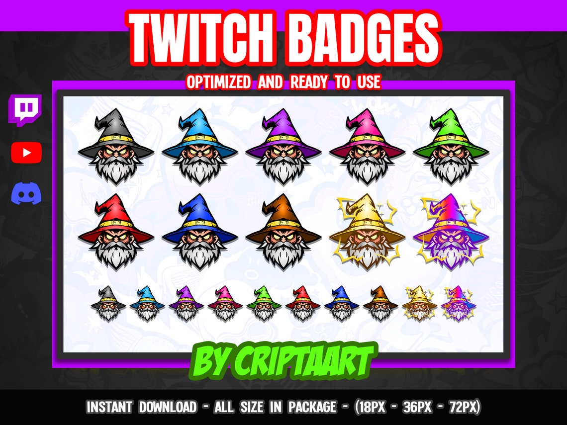Magician Twitch Badges, Sorcerer Bit Badges / Subscriber, Level God, Loyalty Emblem, Cheers ...