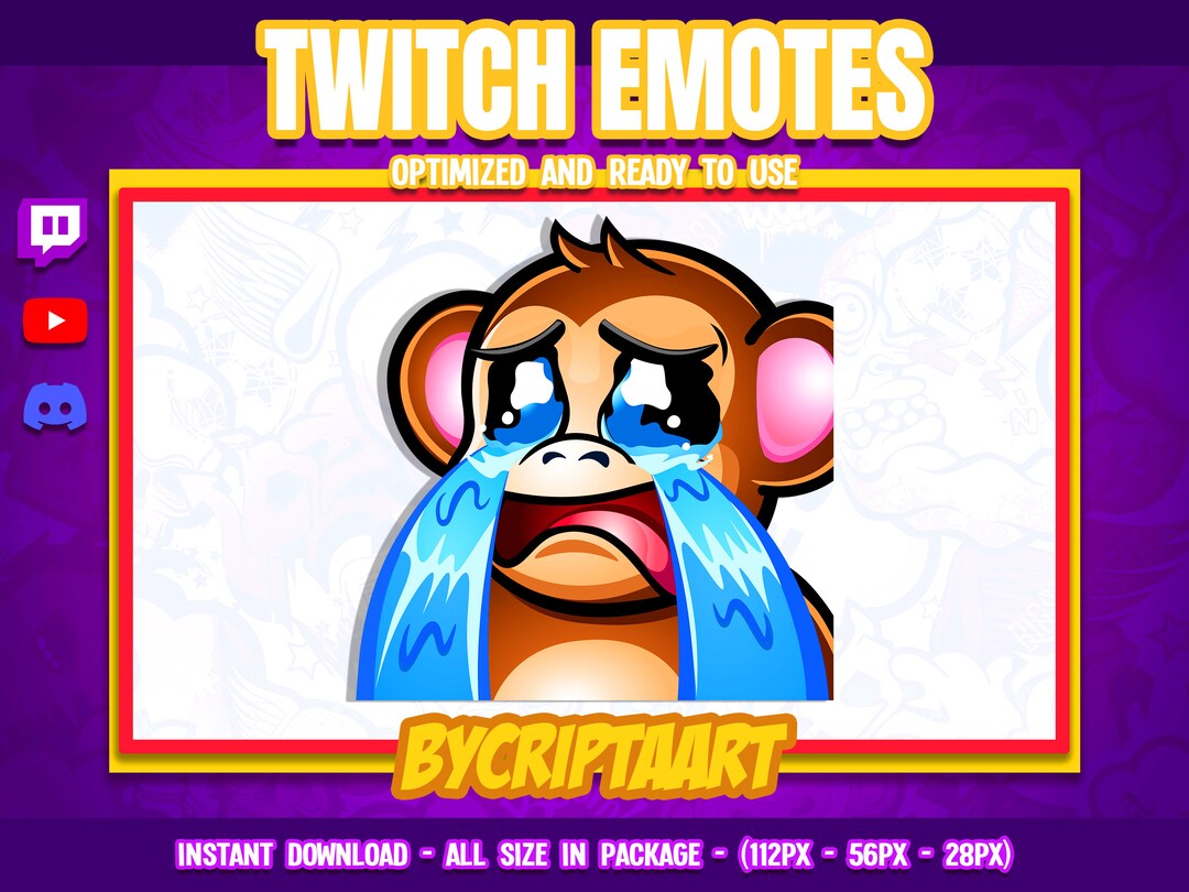 Monkey Crying Twitch Emote, Sad, Kawaii Channel Points / Subscriber ...
