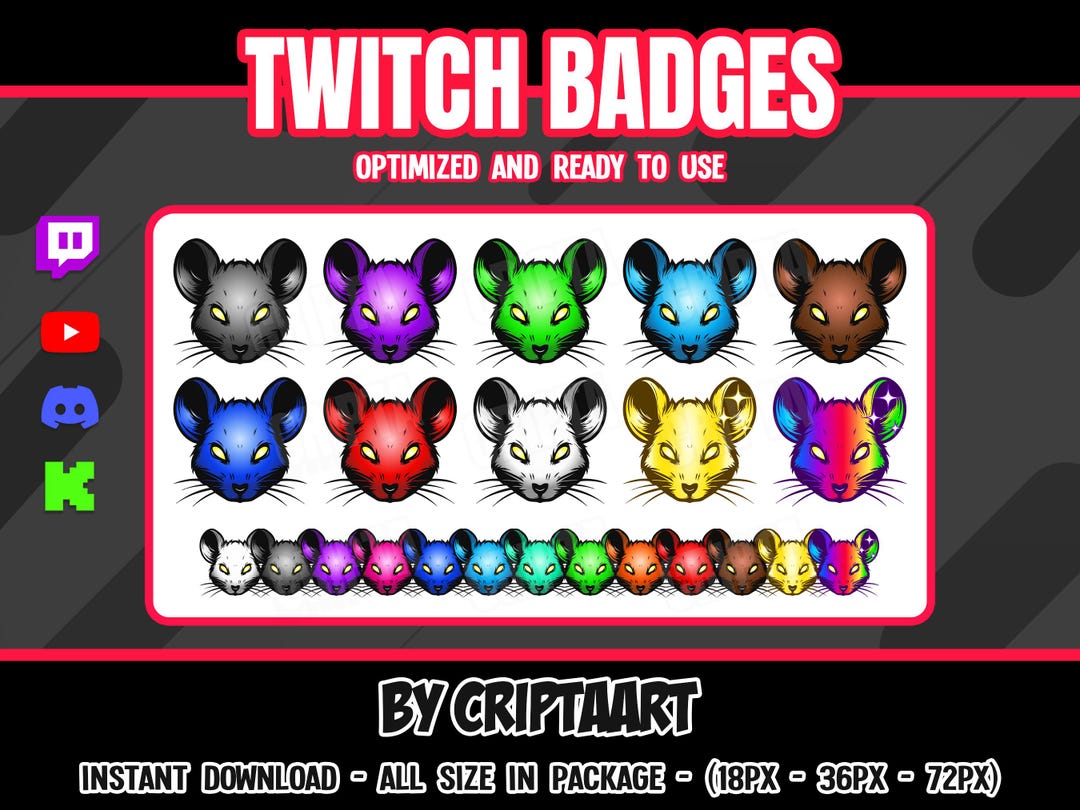 Rat Twitch Sub Badges, Mice Bit Badges for Streamers, Mouse, Animals ...