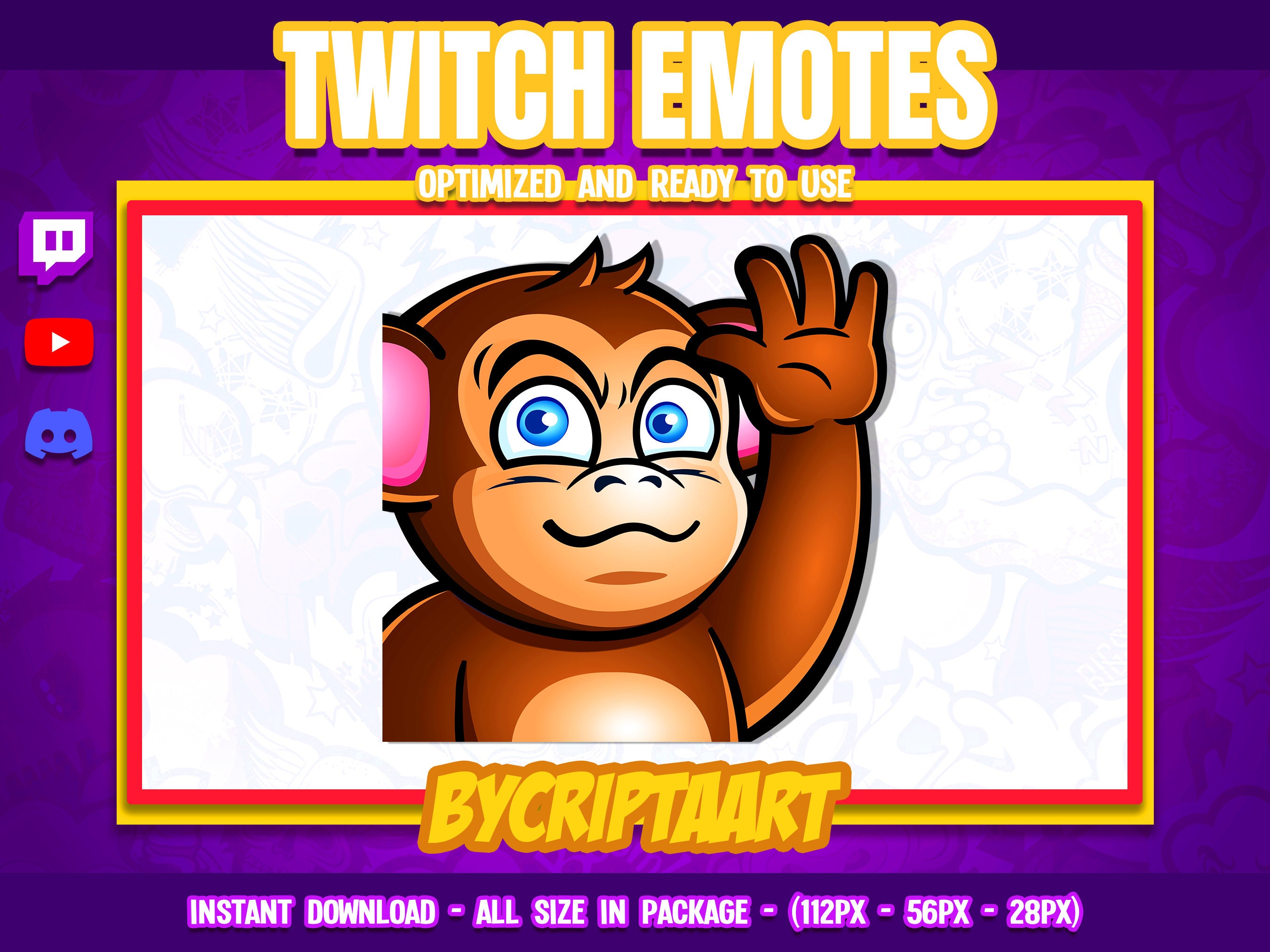 Monkey Waving Twitch Emote, Wave Emoji, Kawaii Animal Hi, on Icons for ...