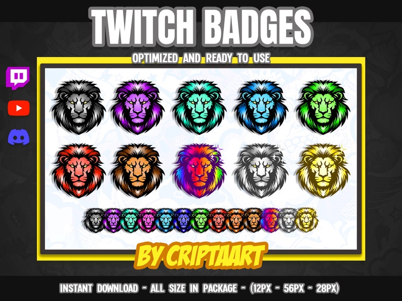 Lion Twitch Sub Badges, King Bit Badges for Streamers, Animals Cheer ...