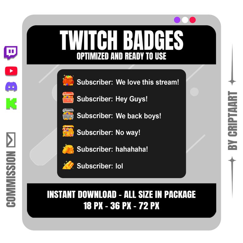 Treasure Twitch Badges | Gold Coin, Chest Sub Badges for Streamers ...