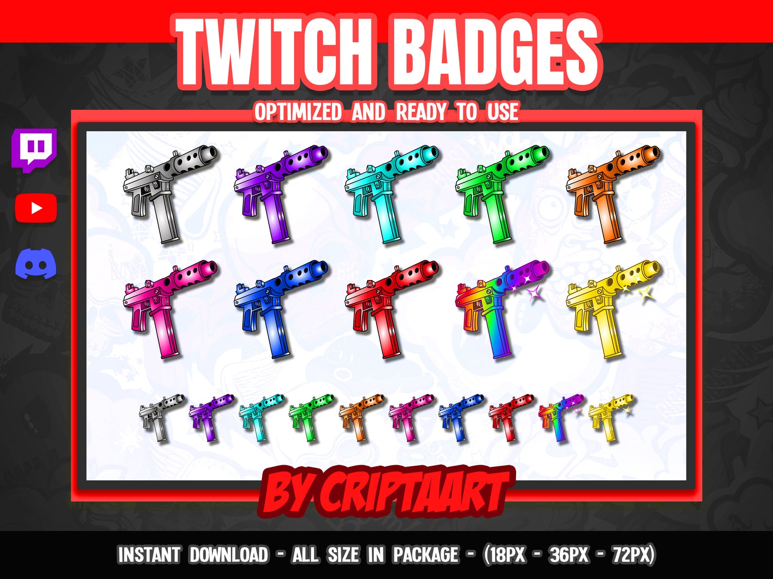 Guns Twitch Badges, Submachine Gun Bit Badges, Sniper, Headshot ...
