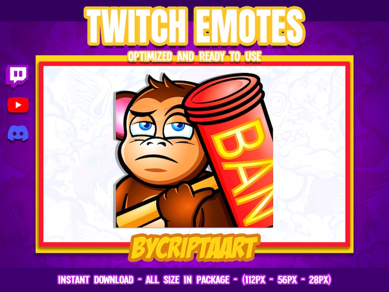 Monkey Ban Twitch Emote, Ape Hammer Emoji, Channel Points Kawaii Animal ...