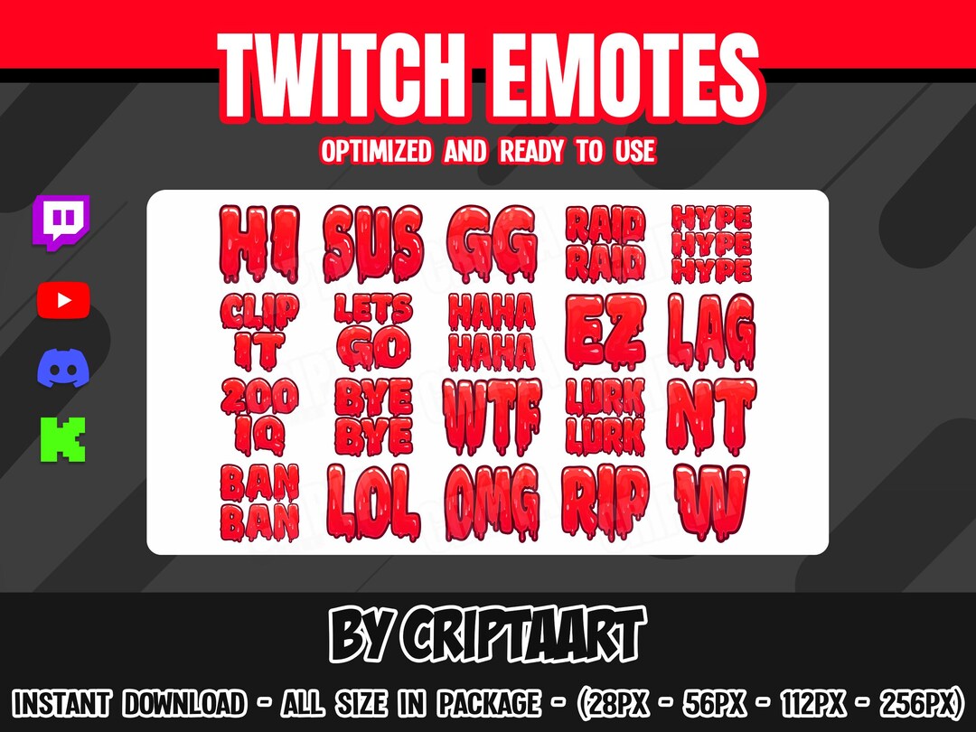 Bloody Text Emotes Mega Pack, Slasher, Horror, Streamers - Red Sub ...