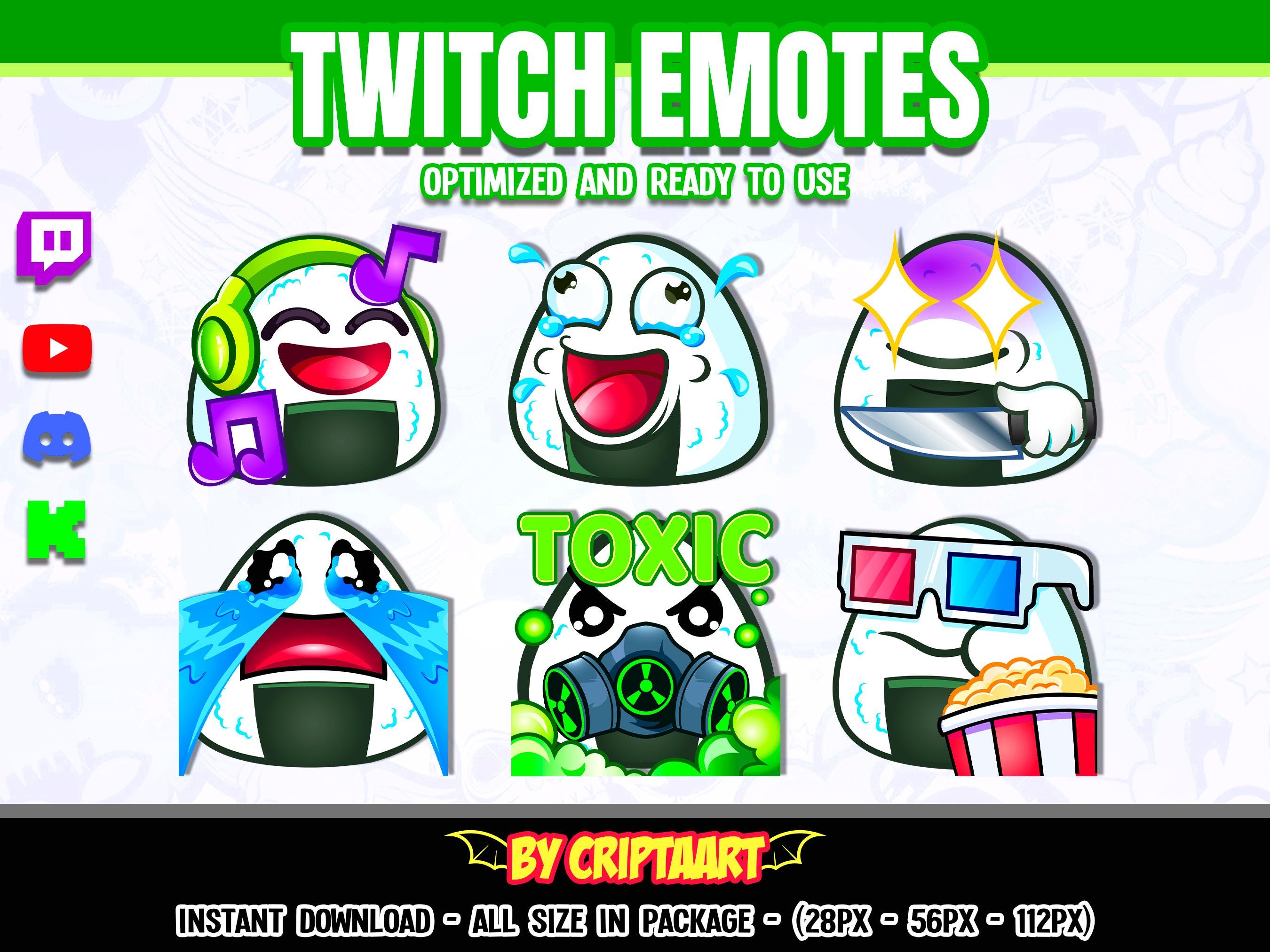Onigiri Twitch Emotes, Disco Jam, Lul, Knife, Cry, Toxic, Popcorn ...