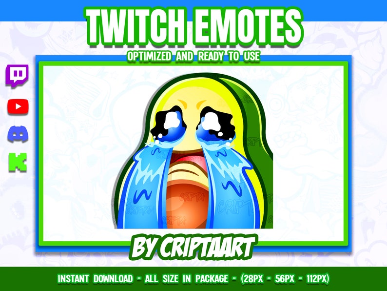 Twitch Emote, Avocado Crying, Sad Emoji, Stream, Discord, Kick, Youtube ...
