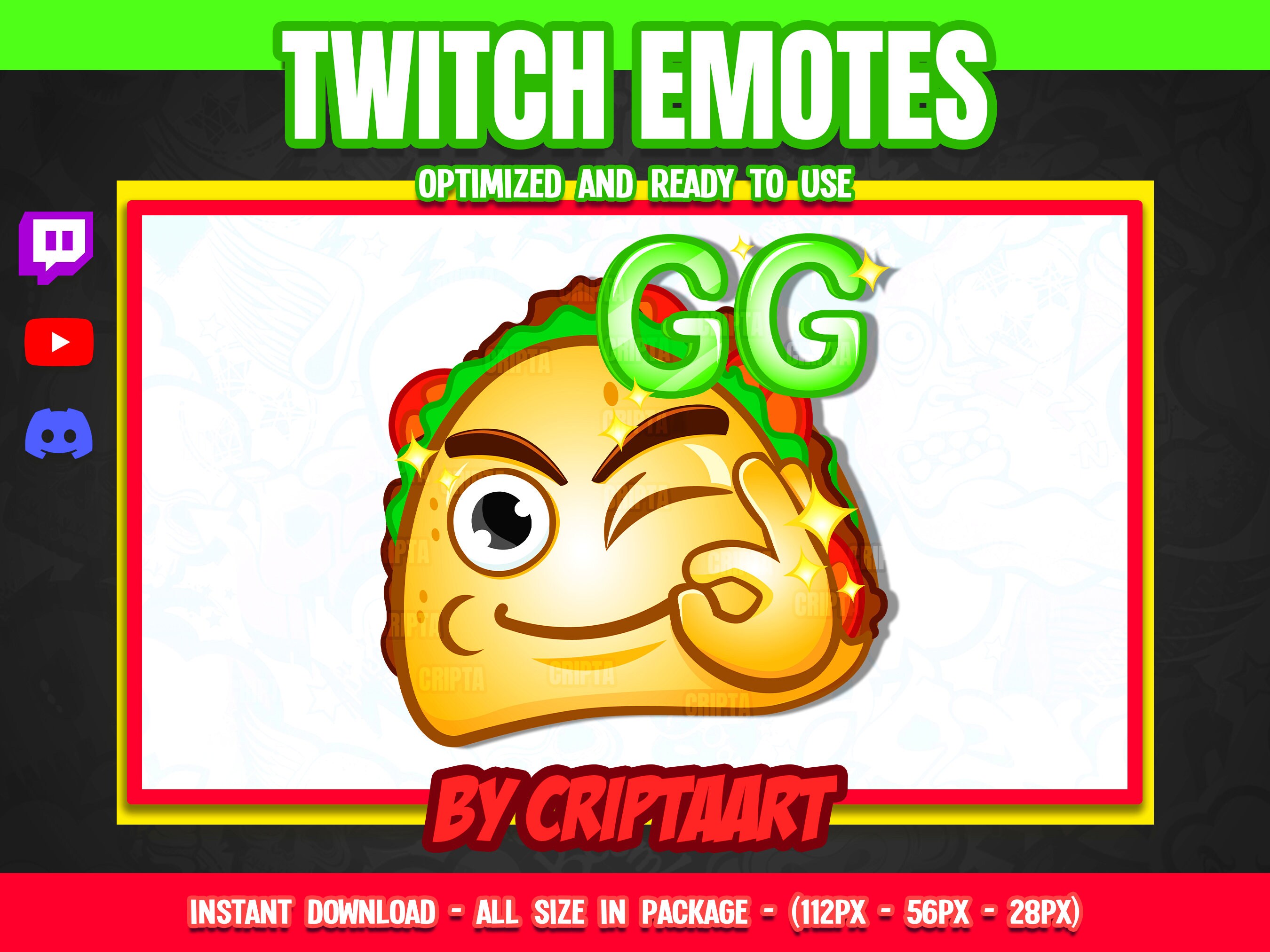 Taco GG Twitch Emote, Gamer Emoji, Mexican Fast Food, Channel Points ...
