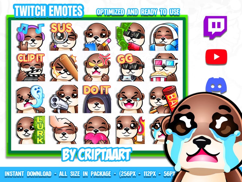 Otter Twitch Emotes Mega Pack, Emoji, Kawaii Icons, Channel Points ...