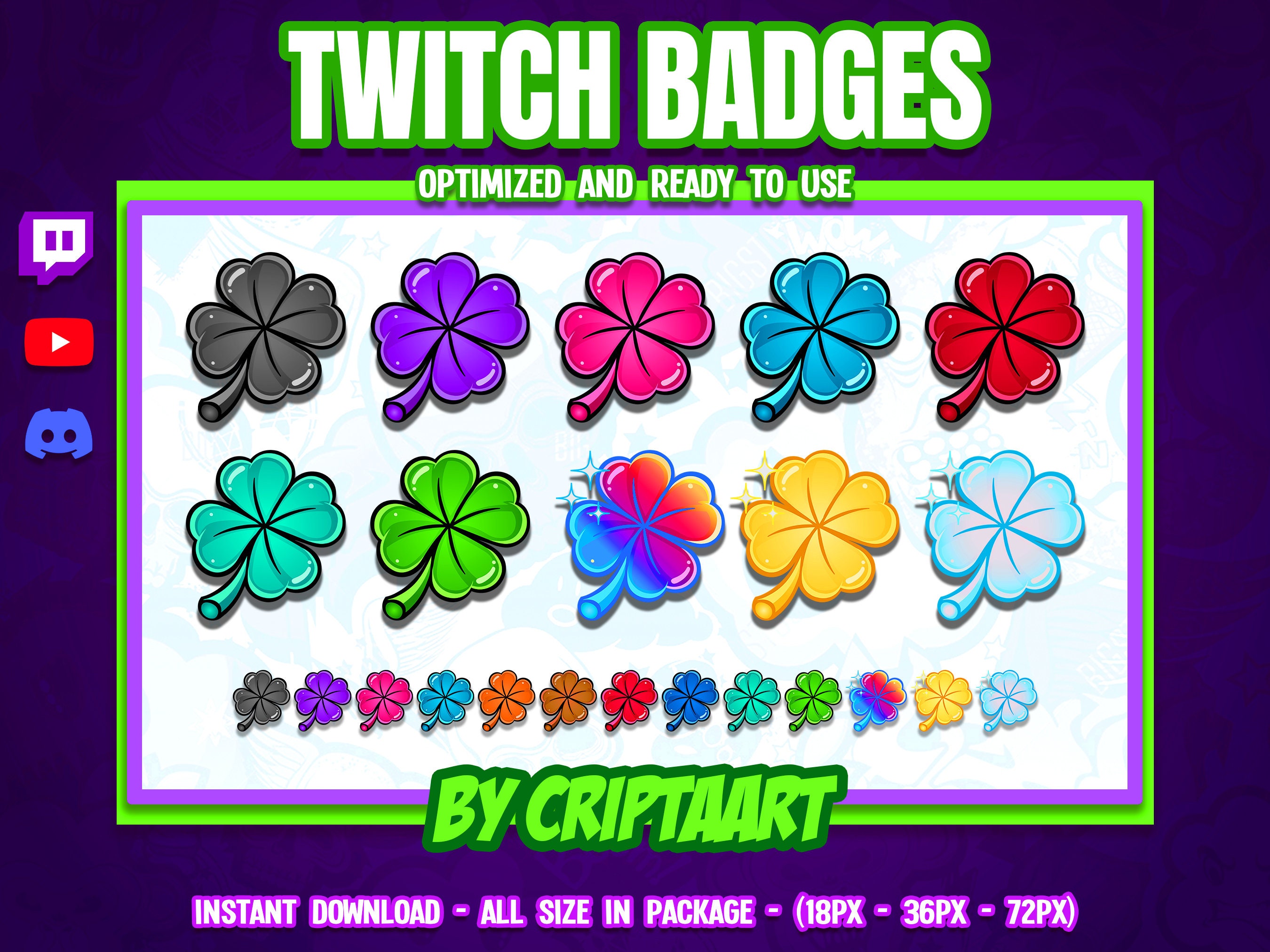 Four Leaf Clover Twitch Badges, Cheering Bit Badge, Lucky, Slot ...