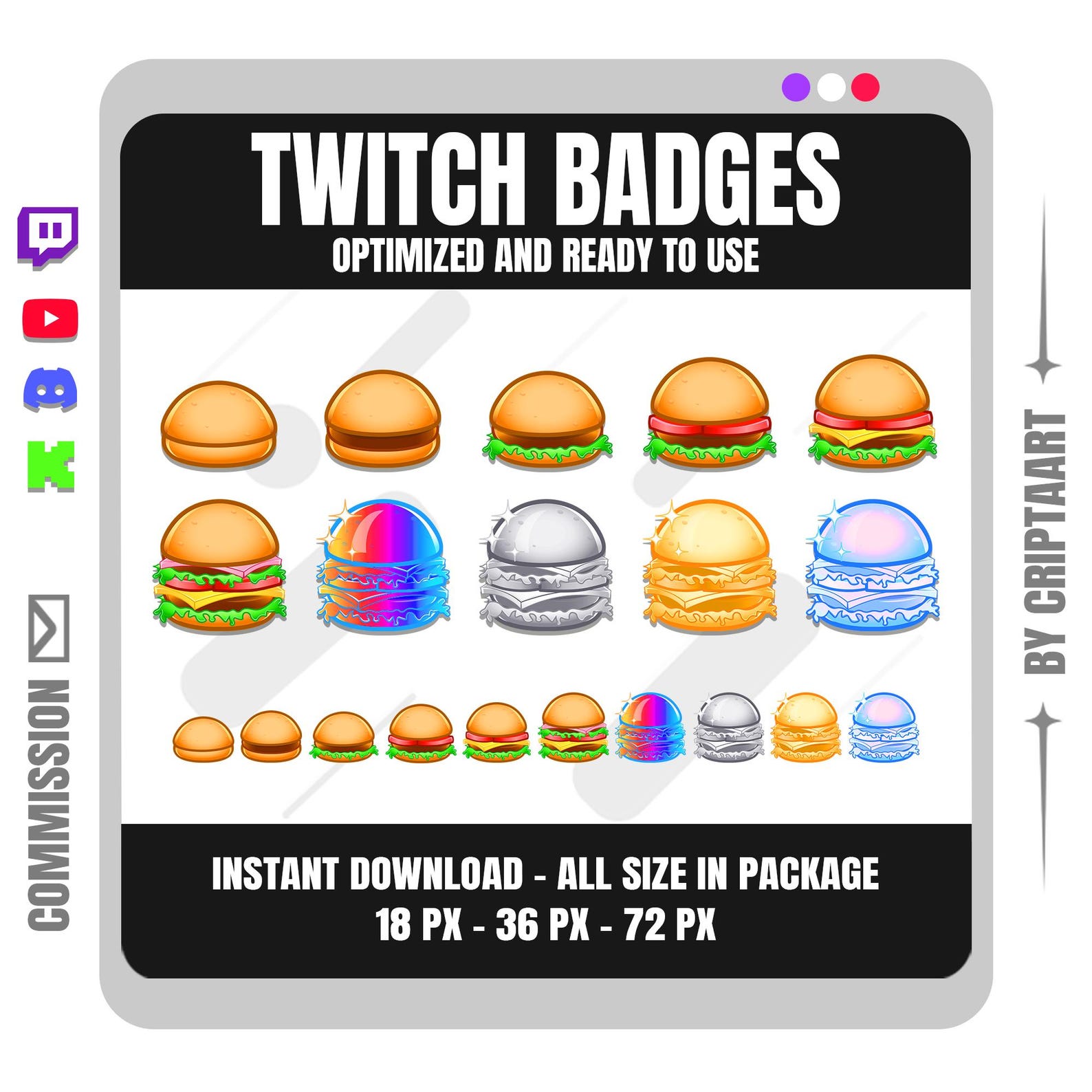 Burger Twitch Sub Badges - Fast Food and Junk Food Bit Badges for ...