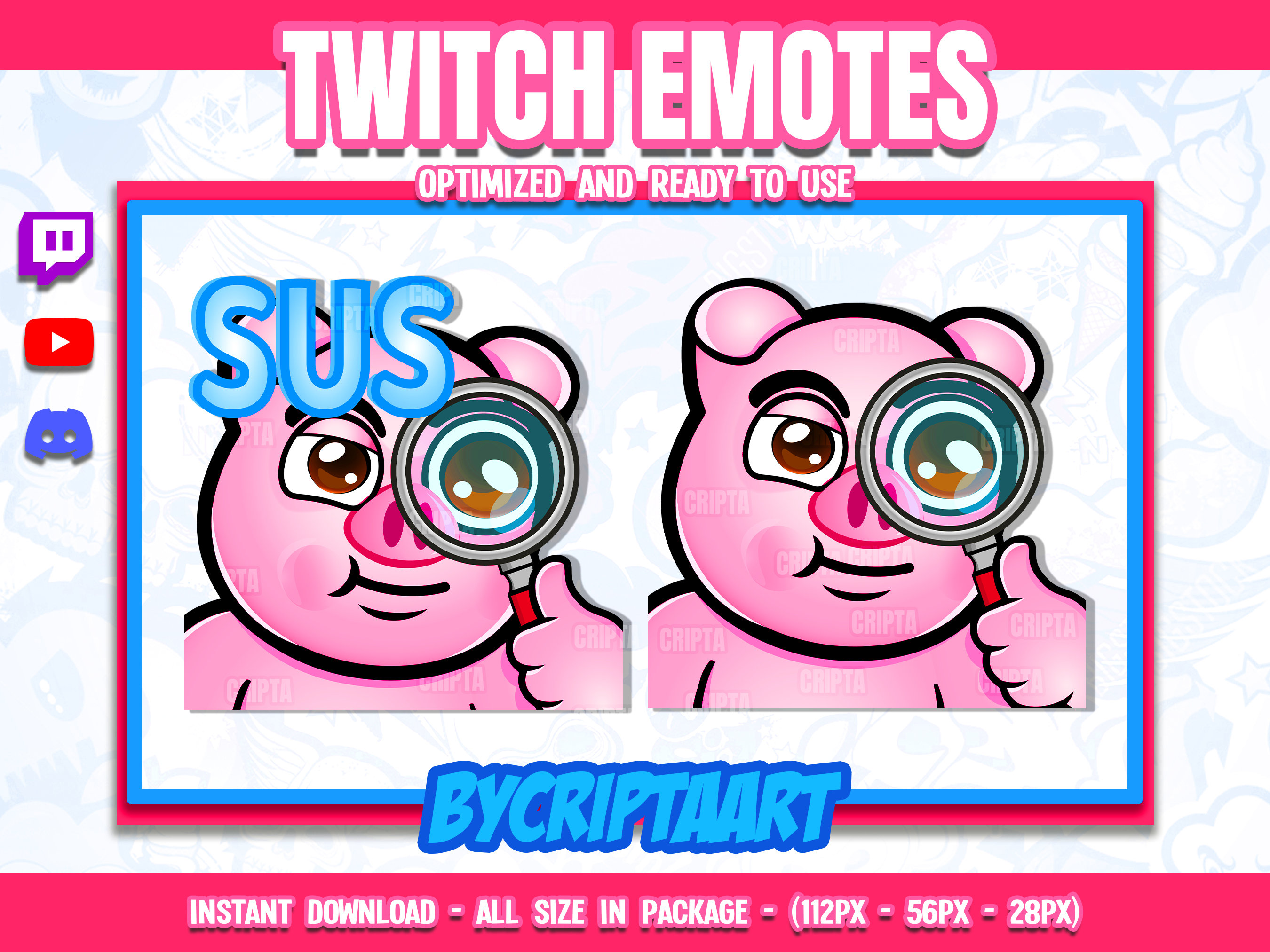 Pig Sus Twitch Emote, Magnifying Glass Emoji, Subscribers Cheers ...