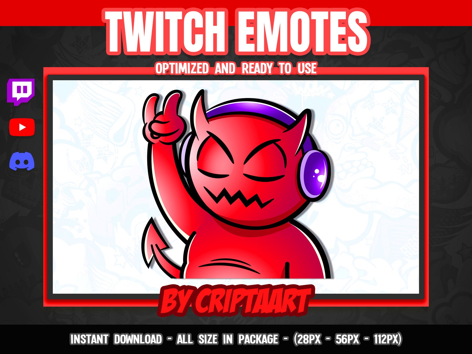 Devil Evil Music Twitch Emote, Listening to Music Emoji, Disco Jam ...