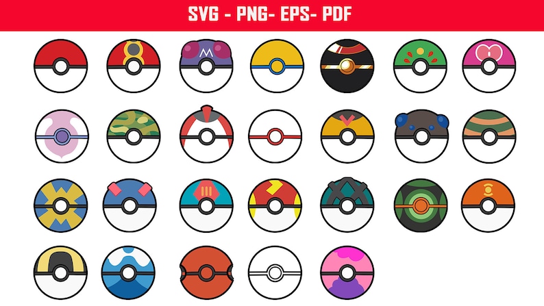 POKEMON POKEBALLS 26 VECTORS svg png eps pdf | Etsy