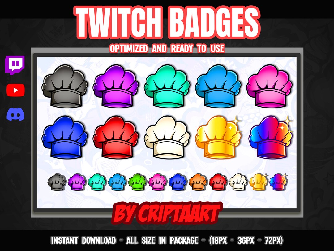 Chef Hat Twitch Badges, Kitchen Items Bit Badges, Pastry, Cheers ...