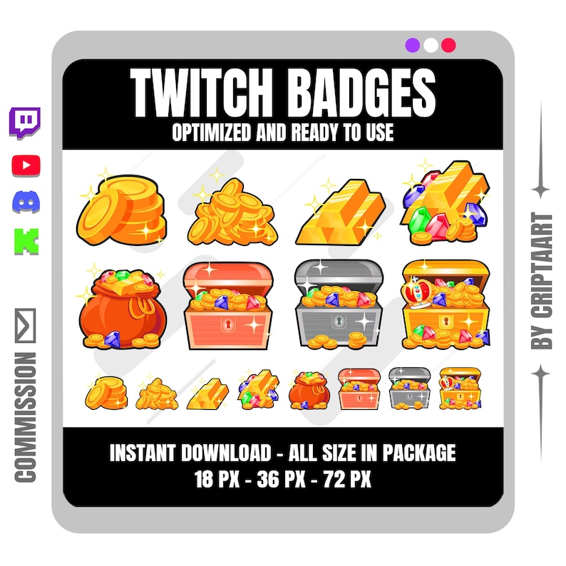 Treasure Twitch Badges | Gold Coin, Chest Sub Badges for Streamers ...