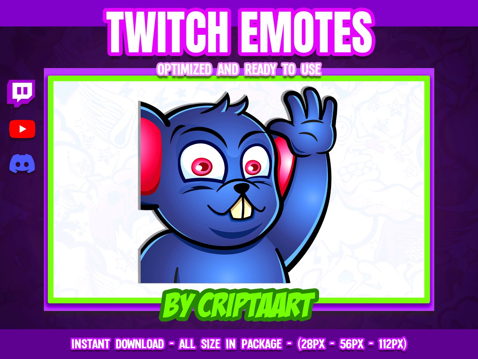 Mouse Hi Twitch Emote, Rat Waving Sub Emoji, Kawaii Animals, Items for ...