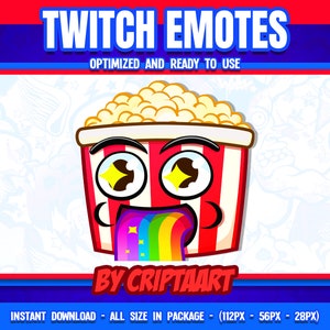Twitch Emote / Popcorn Puke Rainbow, Sick, Kawaii Emoji, Cinema Food ...