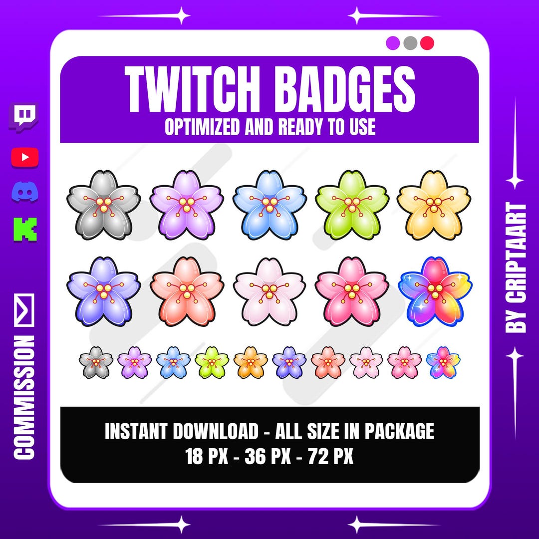 Sakura Flower Sub Badges | Cute Kawaii Japanese Twitch Badges for ...