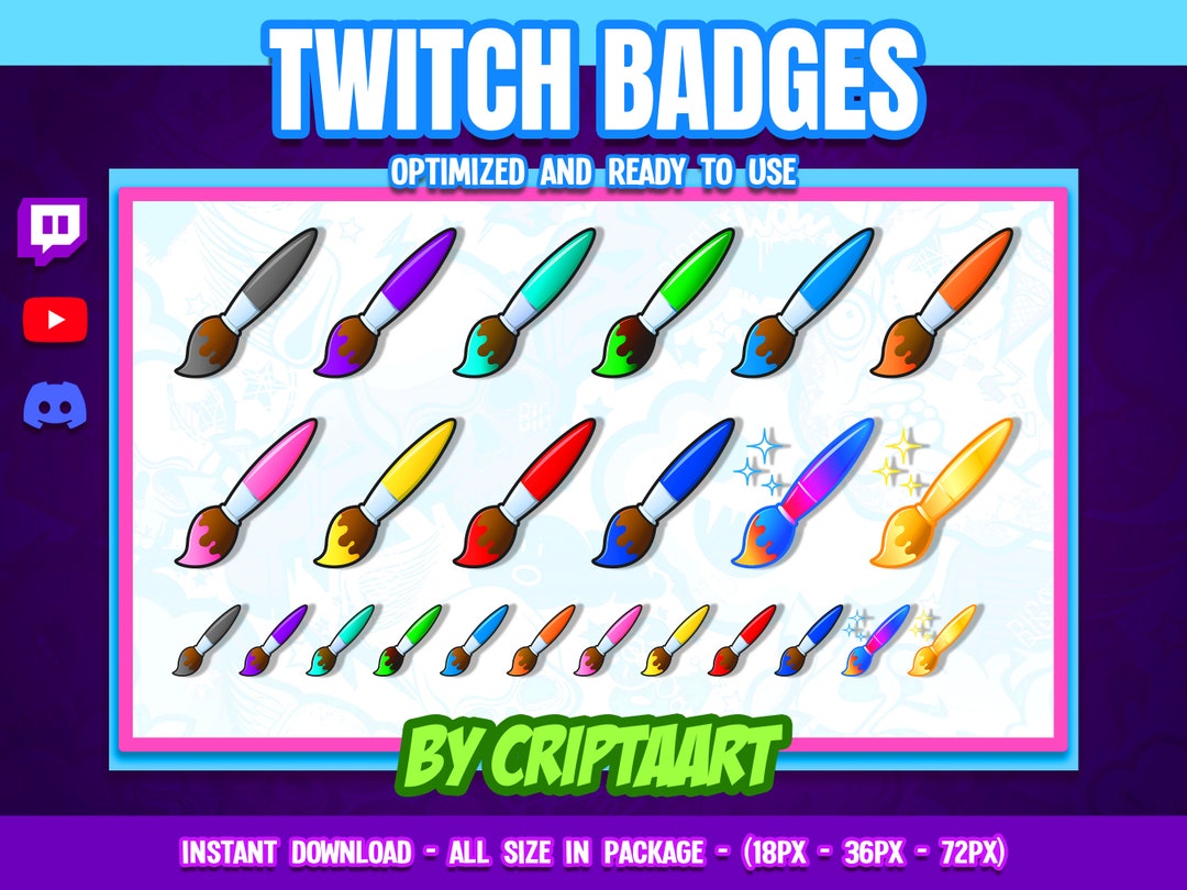Paintbrush Twitch Badges, Brush Bit Badges, Stream Art Cheers ...