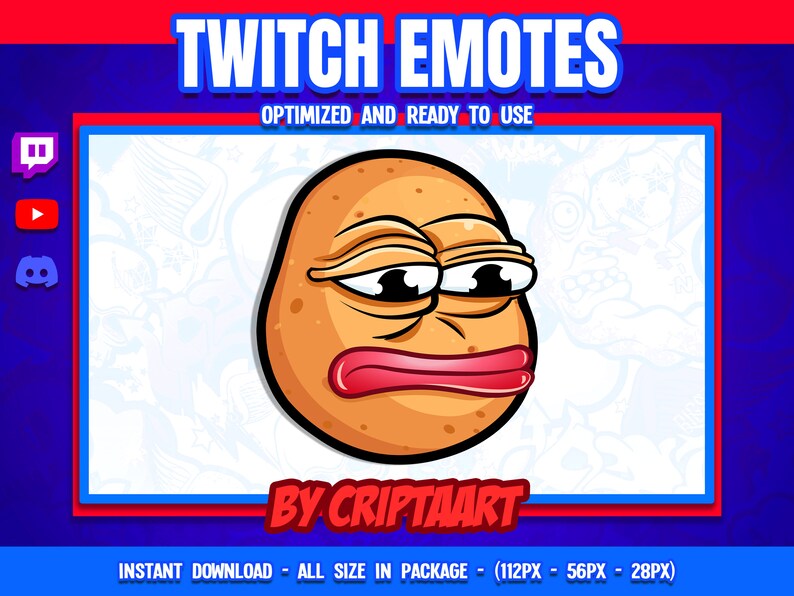 Potato Monkas Twitch Emote, Peepo Sad Meme, Vegetable Emoji / Kick ...