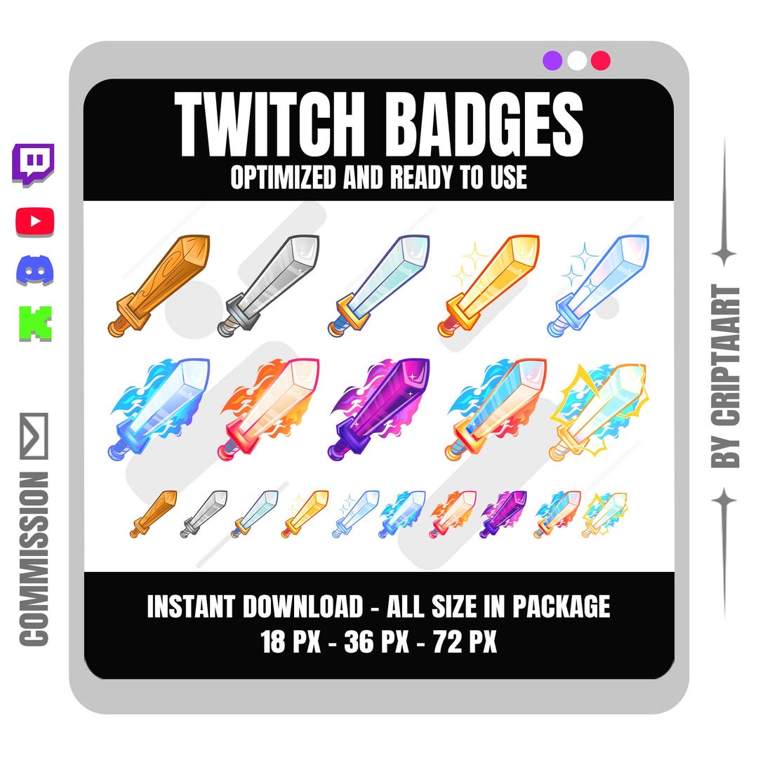 Sword Sub Badges, Fantasy RPG Weapon for Twitch, Discord, Kick and ...