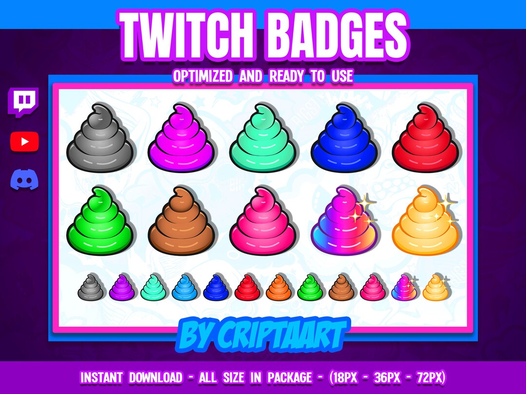 Poop Twitch Badges, Kawaii Pooped Bit Badge, Channel Points, Cheers ...