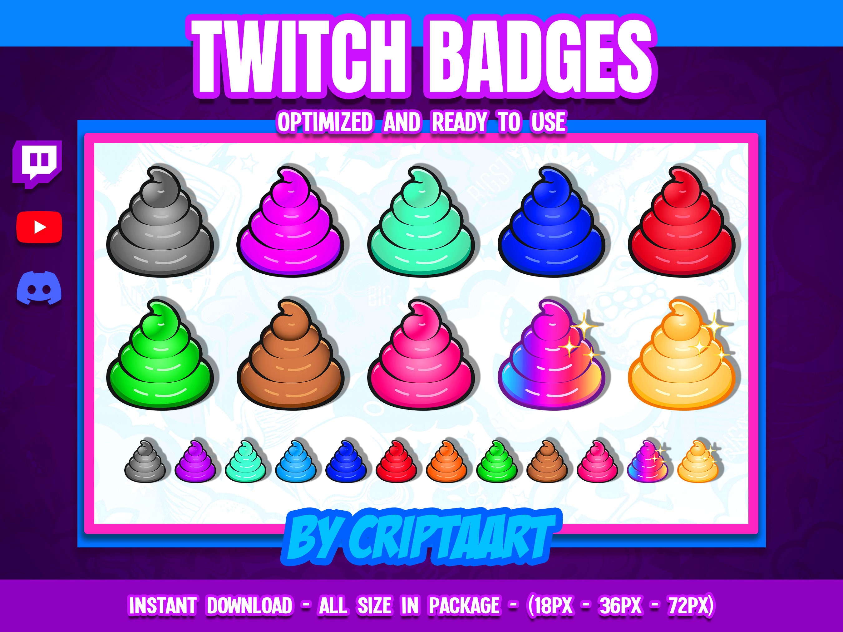 Poop Twitch Badges, Kawaii Pooped Bit Badge, Channel Points, Cheers ...