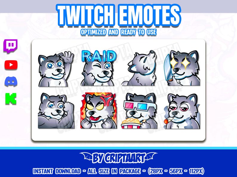 Wolf Twitch Emote Pack - Cute Chibi Pack, Discord, Kick, Youtube - Etsy