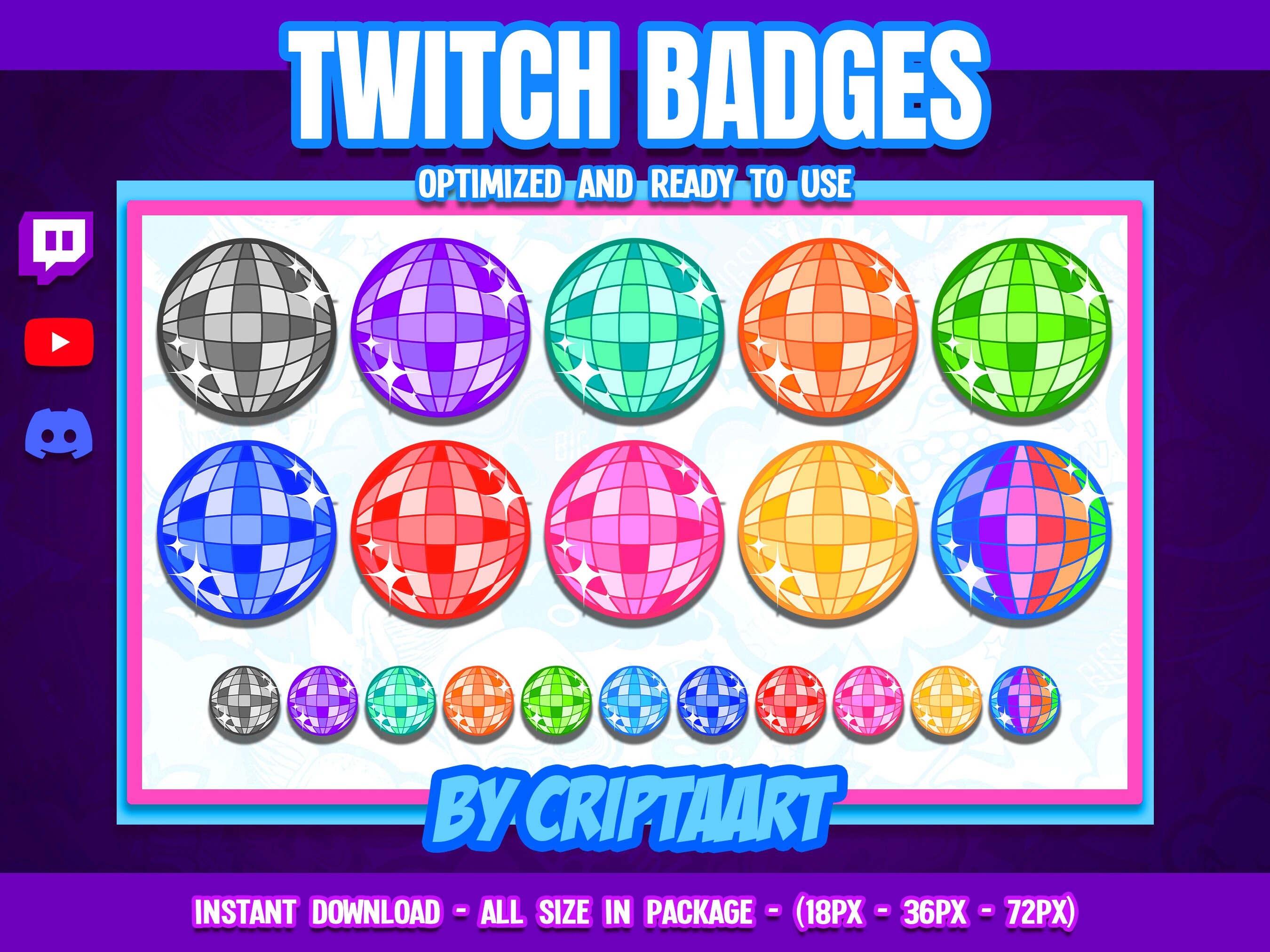 Disco Ball Twitch Badges, Disco Jam Bit Badges, Retro Music, Party ...