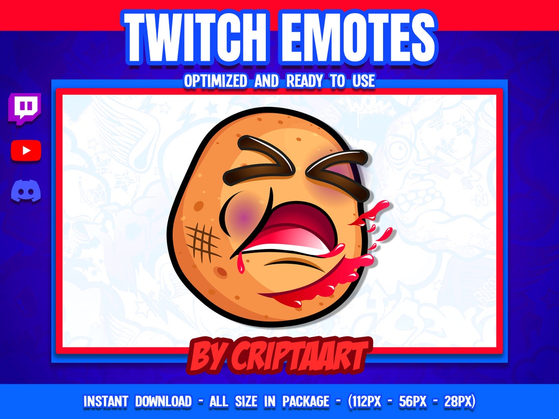 Potato RIP Twitch Emote, Spud Emoji, Knife, Food Icon for Stream ...