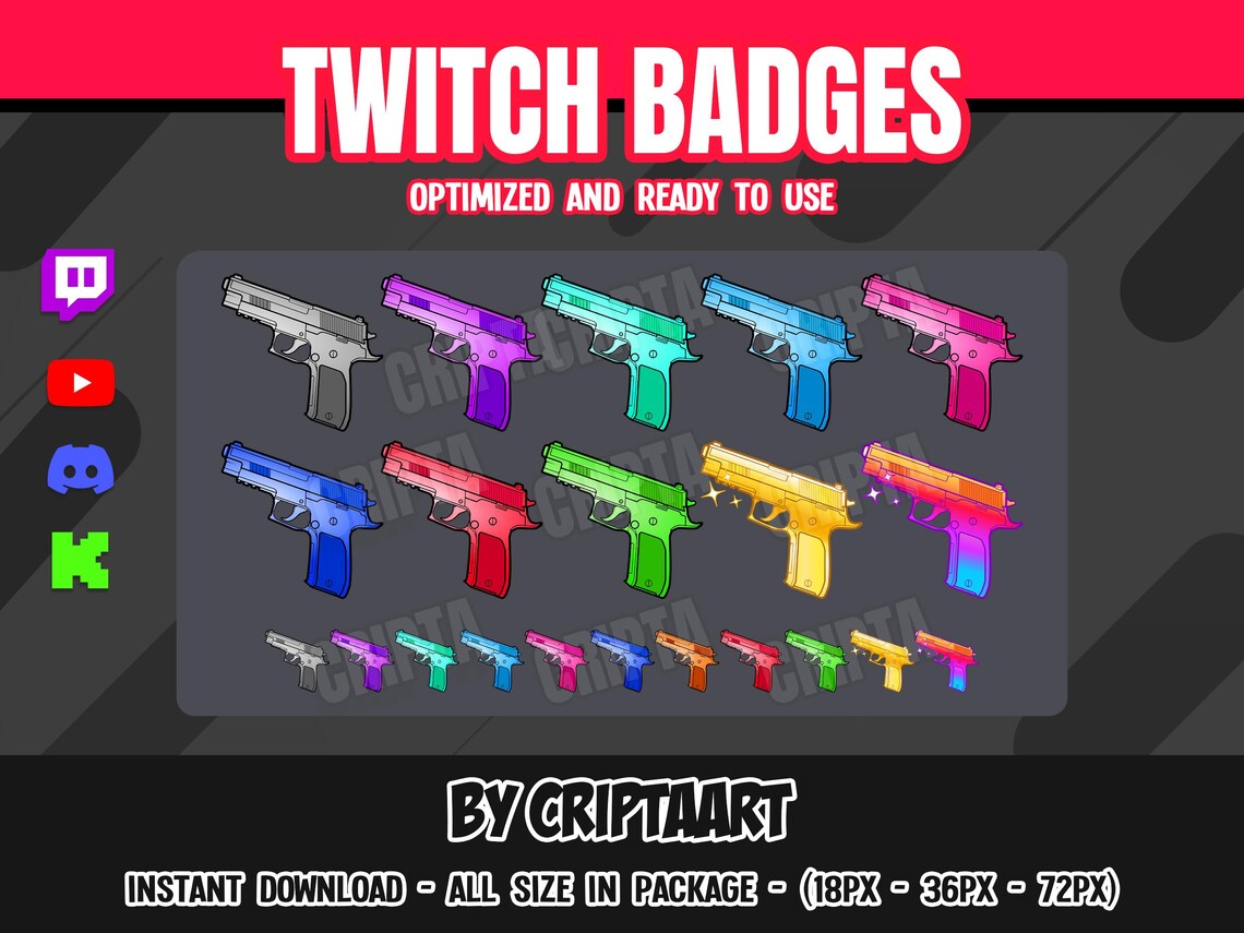 Gun Twitch Badges, Pistol Bit Badge, Shooter, Subscribers, Cheers ...
