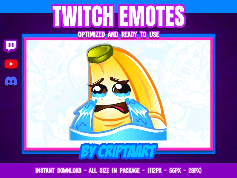 Cute Banana Crying Twitch Emote, Emoji Crying, Kawaii Fruit, Funny ...