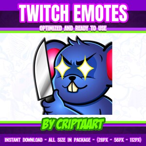Kawaii Killer Mouse Emote, Chibi Knife Sticker, Twitch Discord Kick ...