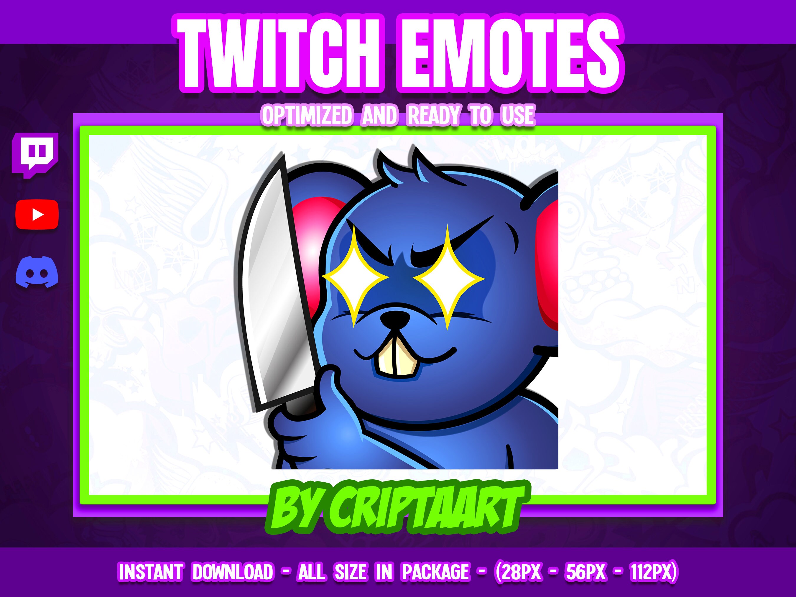 Mouse Knife Twitch Emote, Psycho Rat Sub Emoji, Yandere Mice Gun ...